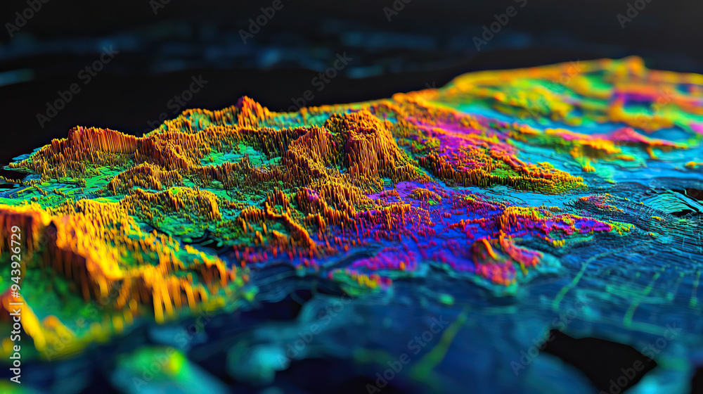 Technical aerial visual, 3D LiDAR GIS aerial map satellite scan model ...