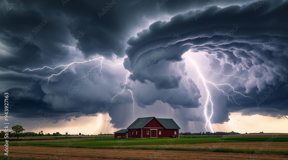 Incredible supercell thunderstorm with a dramatic, swirling sky full of ...