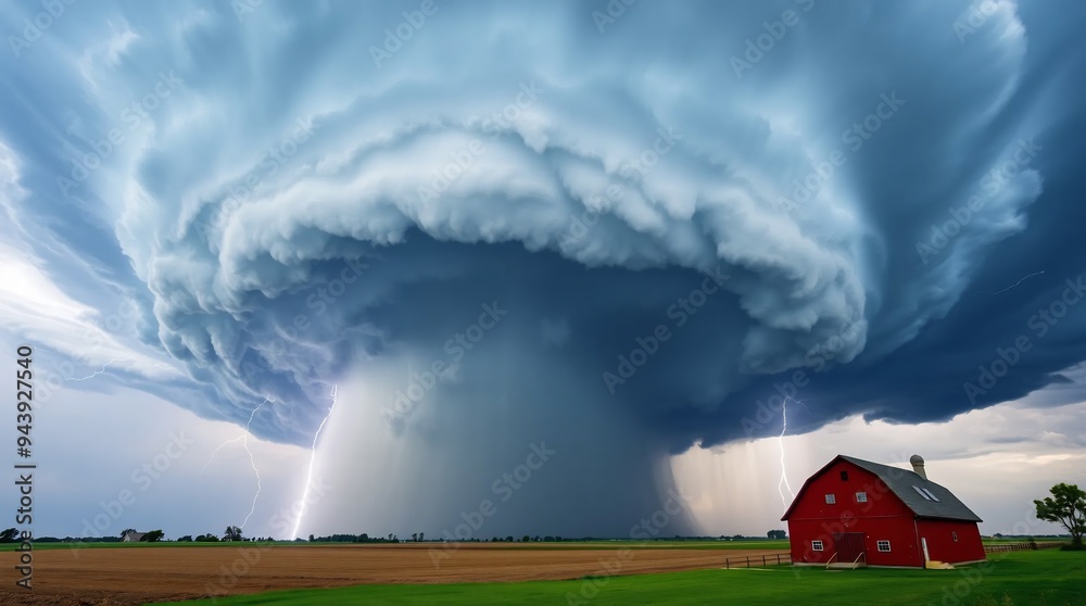 Incredible supercell thunderstorm with a dramatic, swirling sky full of ...