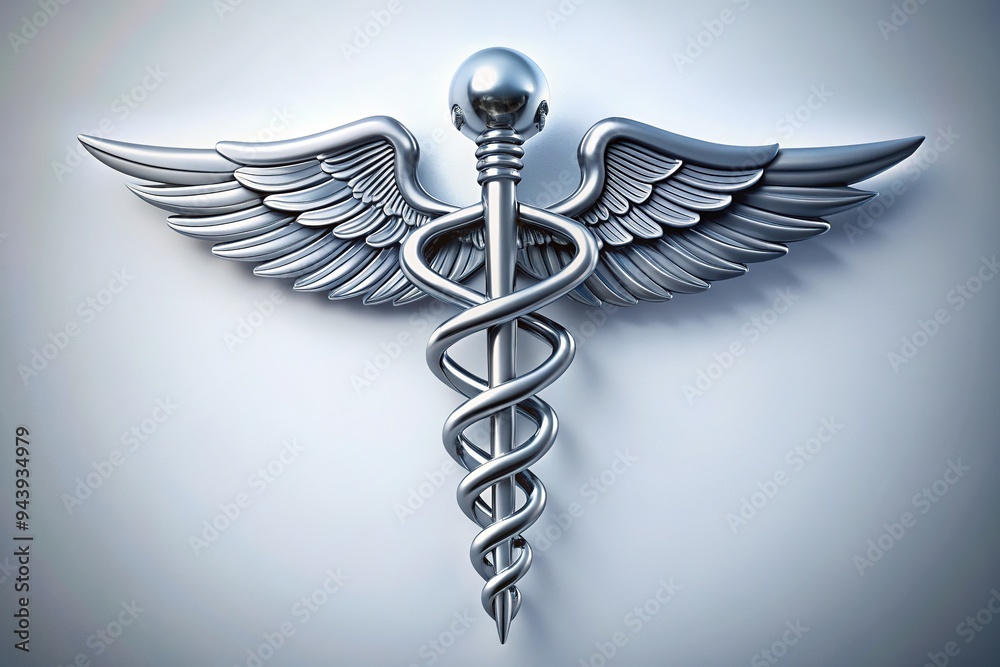 A gleaming silver caduceus, a timeless emblem of medical excellence ...