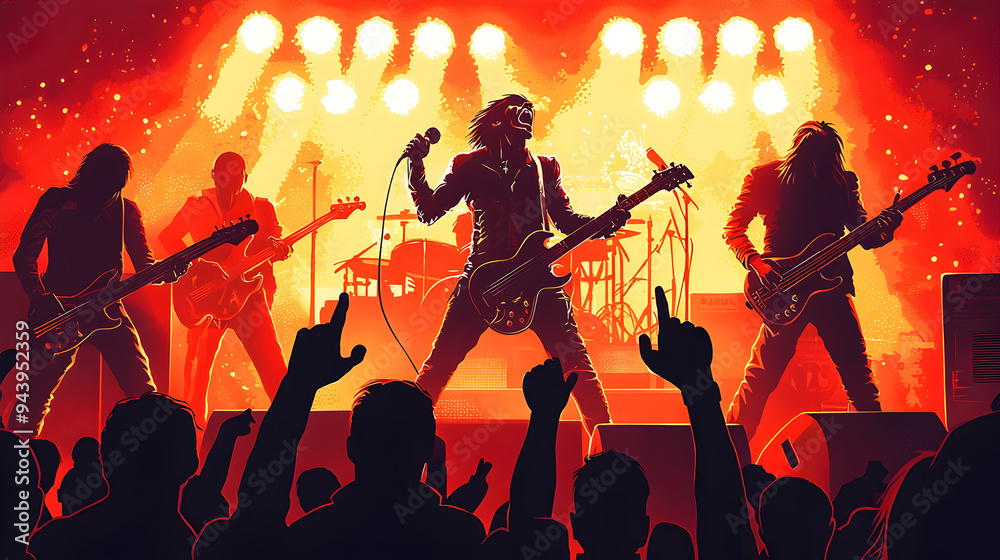 A vector illustration of metal rock singer, music band , concert ...