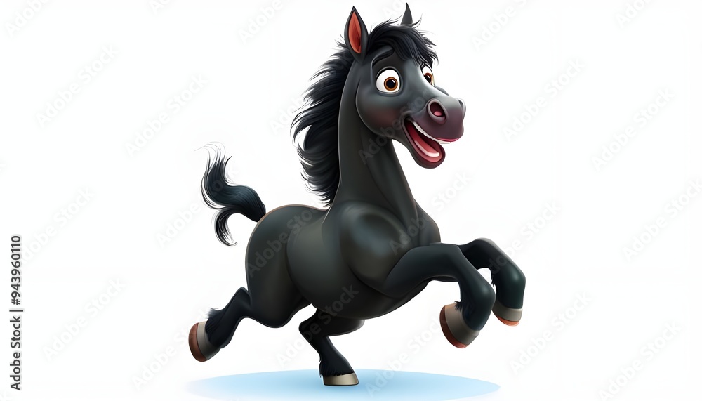 Cartoon illustration of a happy horse in a playful pose, animal, fun ...