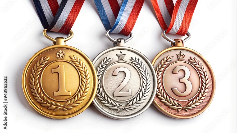 Medals for the first prize. A gold medal with the number 1 written on ...