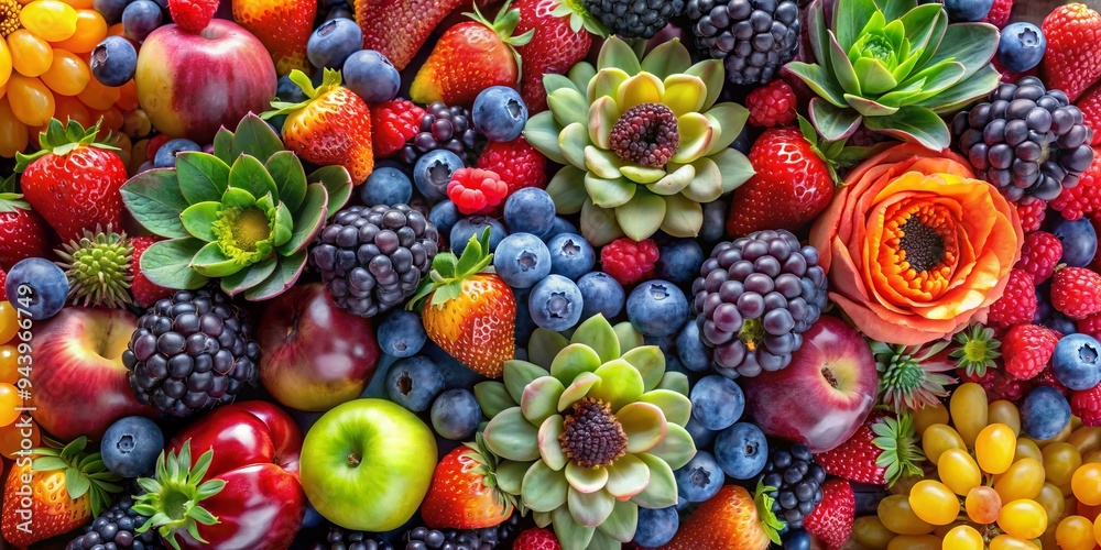 Vibrant Harmony of Nature's Bounty: Succulent fruits and tart berries ...