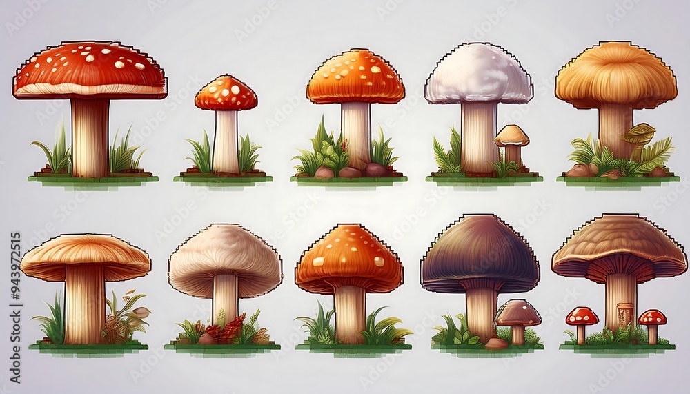 Pixelated Brown Mushroom Game Sprites - collection of 8-bit pixel art ...