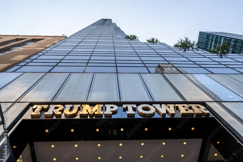 New York, NY, USA. August 14, 2024. Iconic shoot of the Trump Tower ...