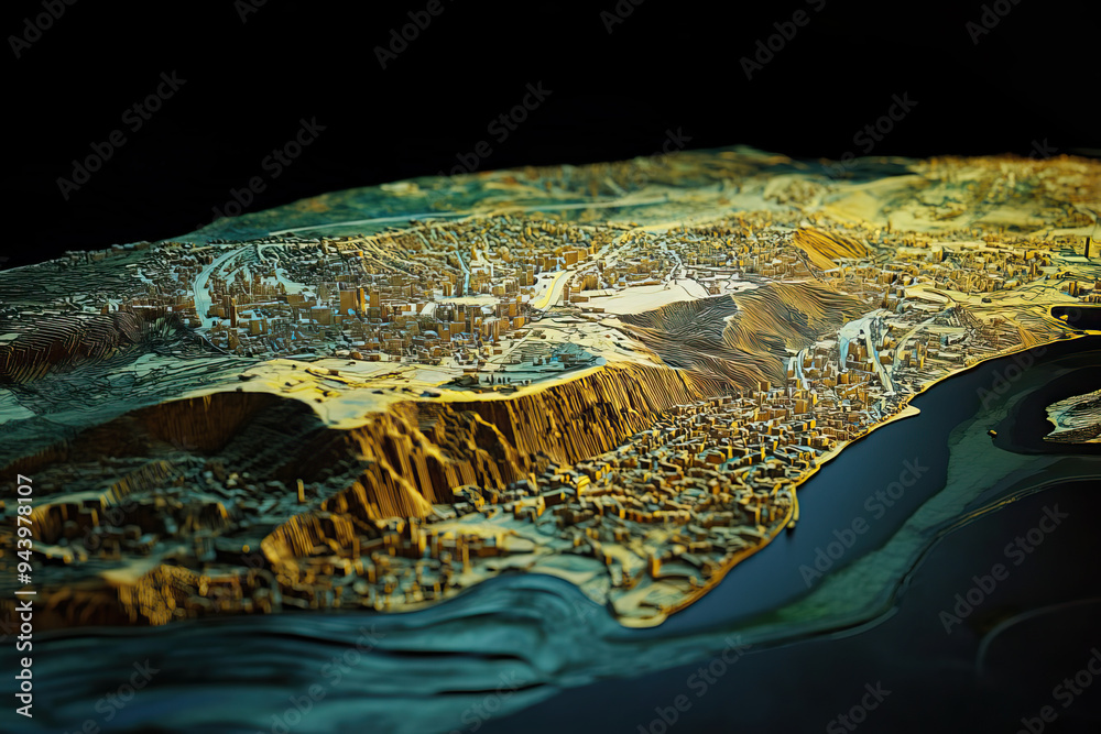 Technical aerial visual, 3D LiDAR GIS aerial map satellite scan model ...
