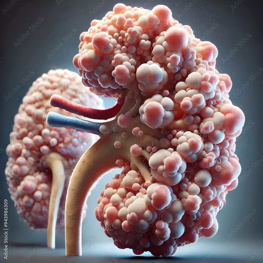 Human kidneys affected by polycystic kidney disease (PKD), showing ...