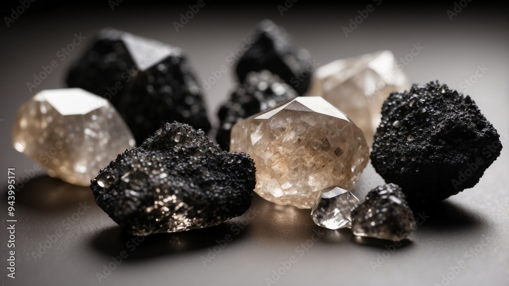 black geodes with sparkling crystal formations. Stock Illustration ...