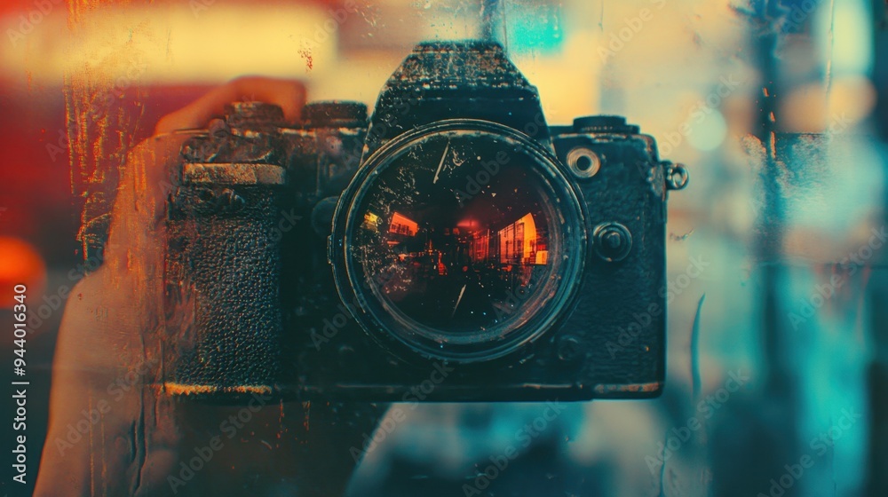 Vintage distressed photo effect with light leaks, grainy textures, and ...