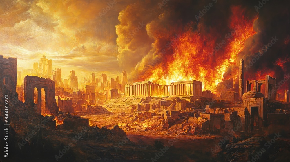 An oil painting captures the dramatic moment of Persepolis's ...