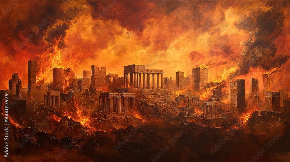 An oil painting captures the dramatic moment of Persepolis's ...