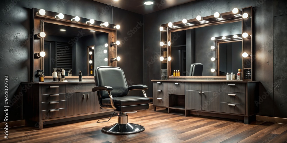 Barber Shop Interior A Black Leather Barber Chair, Double Vanity ...