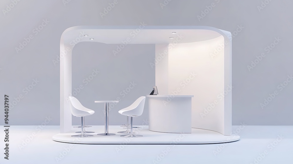 set of realistic trade exhibition chair and table or white blank ...