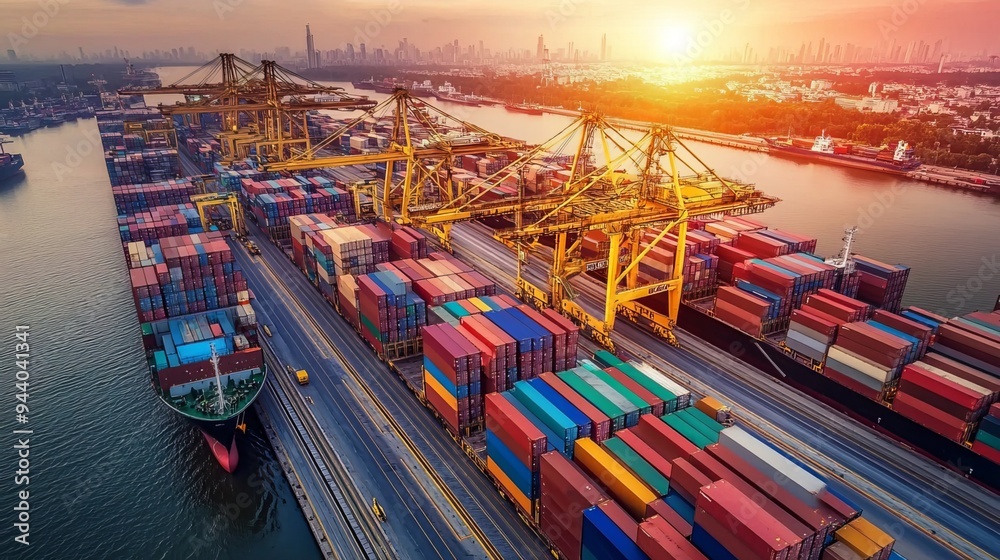 Containers, cargo ships, trucks, warehouses, and logistics enable the ...