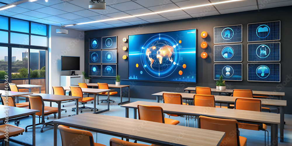 Future of Learning: A modern classroom equipped with interactive ...
