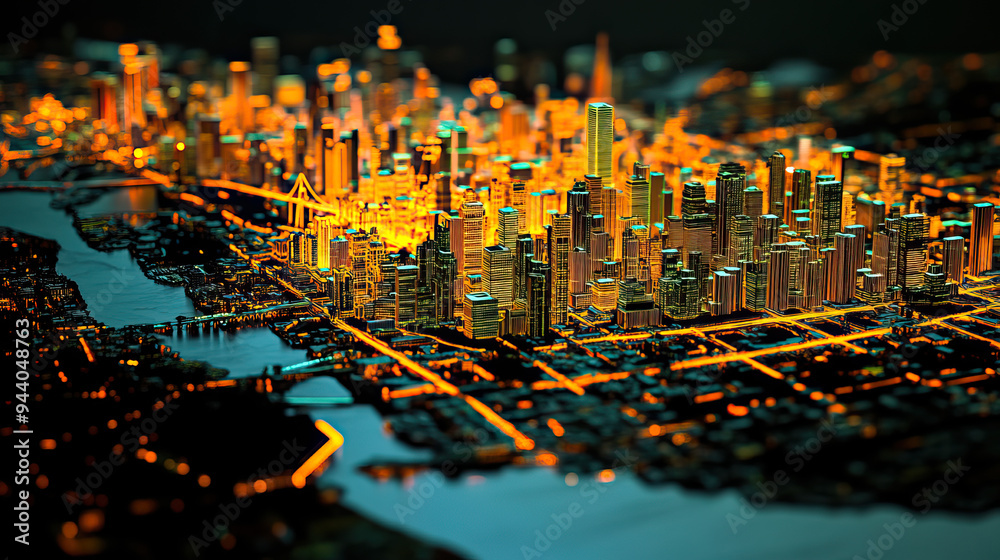 Technical aerial visual, 3D LiDAR GIS aerial map satellite scan model ...