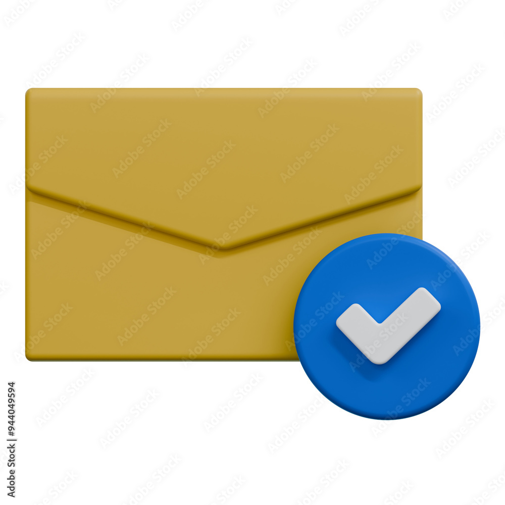 email message with secure check mark 3d illustration Stock Illustration ...