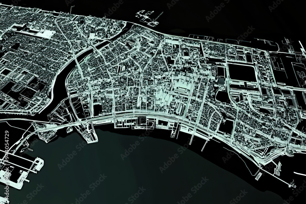 Technical aerial visual, 3D LiDAR GIS aerial map satellite scan model ...