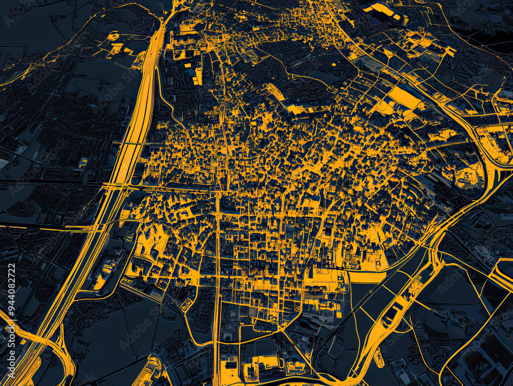 Technical aerial visual, 3D LiDAR GIS aerial map satellite scan model ...