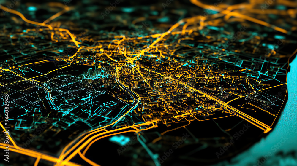 Technical aerial visual, 3D LiDAR GIS aerial map satellite scan model ...