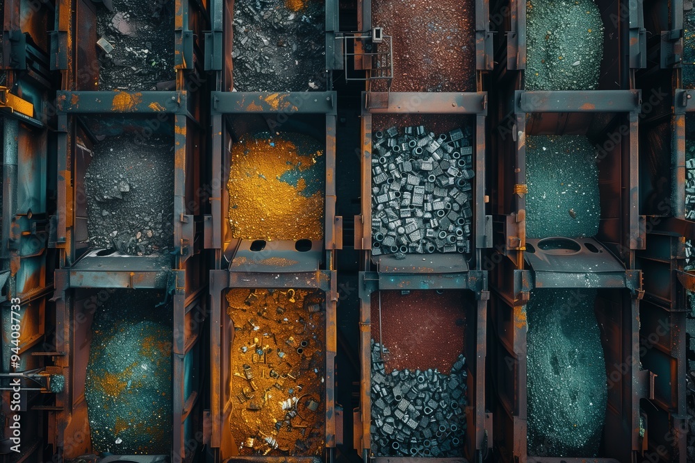 Top view of containers with sorted industrial and construction waste ...
