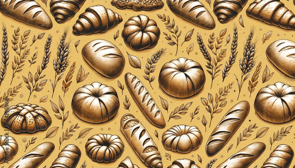 Bakery items such as bread loaves, baguettes and croissants ...