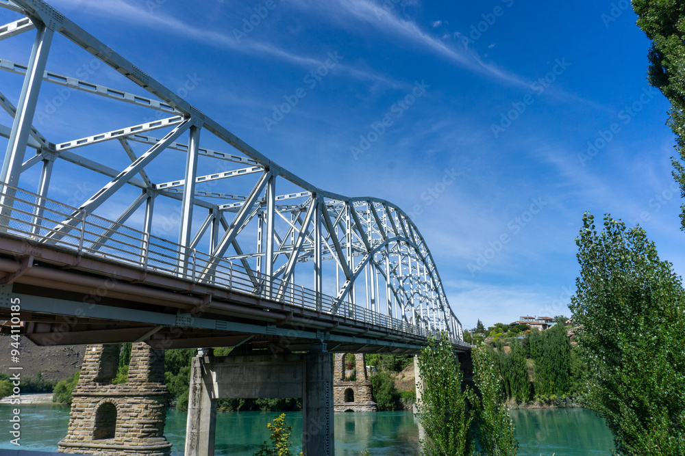 Historic bridge ruins over the Clutha River in Alexandra, New Zealand ...