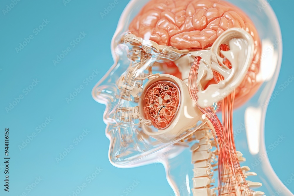 A detailed anatomical illustration depicting the human brain and its ...