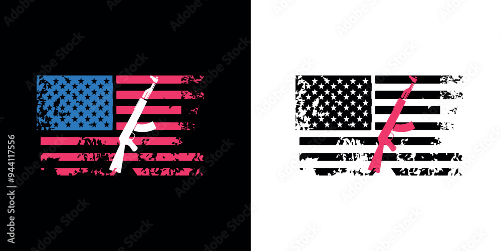 I love one women and many guns, American flag distressed, American guns ...