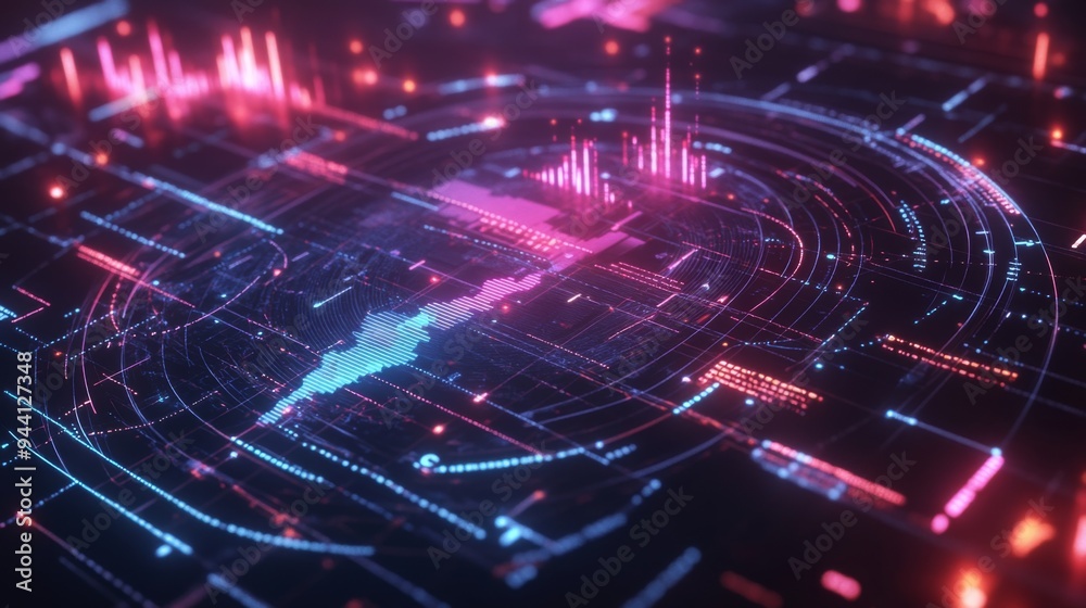 A 3D radar chart with multiple axes and data lines, showing various business performance metrics ...