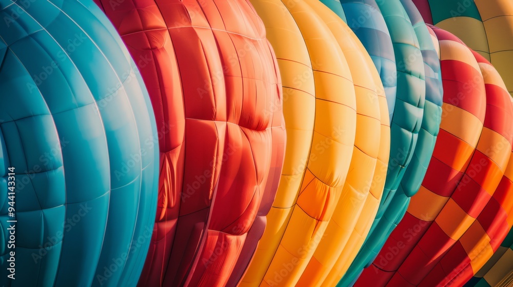 Air balloons in a range of vivid colors filling the sky, with a focus ...