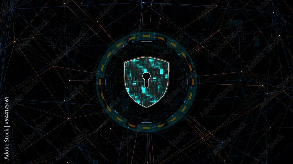 Motion graphic of Blue digital security shield logo with circle ...