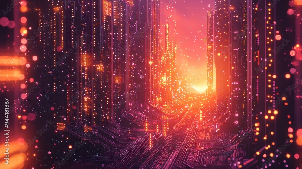 Feedback loops visualized as a series of interconnected digital ...