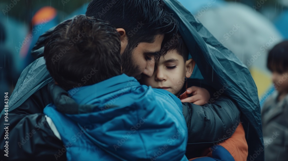 Refugee family reunited with loved ones at a camp, expressions of joy ...