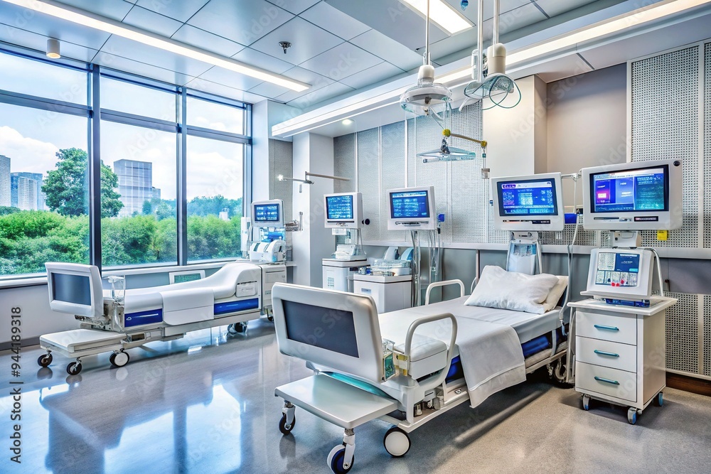 Modern hospital room interior with advanced medical equipment ...