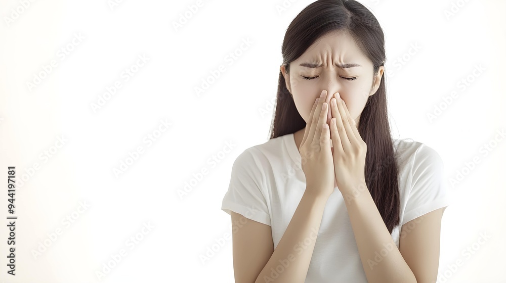 Female unhealthy Sickness, asian young woman, girl unwell and coughing ...