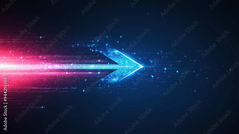 A colorful arrow made of glowing light beams, pointing right at the ...