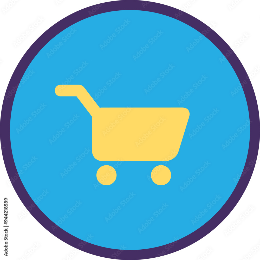 Shopping basket on wheels. Information store sticker, shopping process ...