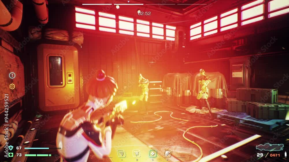 Playing the level of a new sci-fi simulator video game. Engaging in a ...