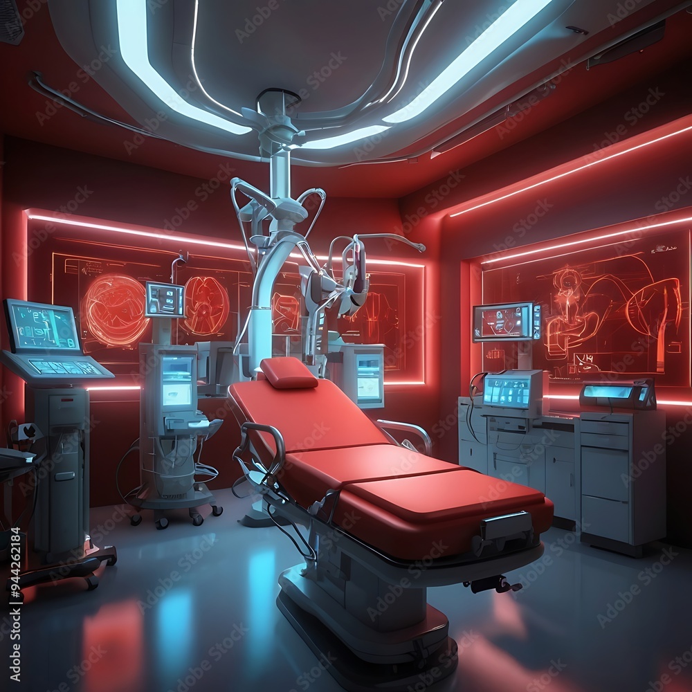 Futuristic neon animation type equipment and medical devices in modern ...