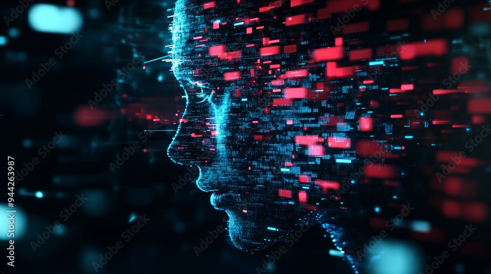 A digital entity, constructed from lines of code, emerges from a ...