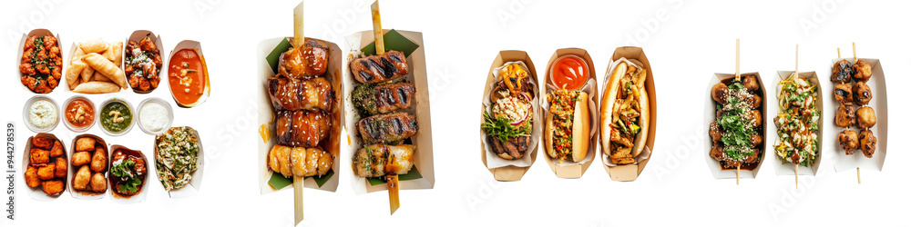 set of Street food presented with, Street Food Showcased with Style ...