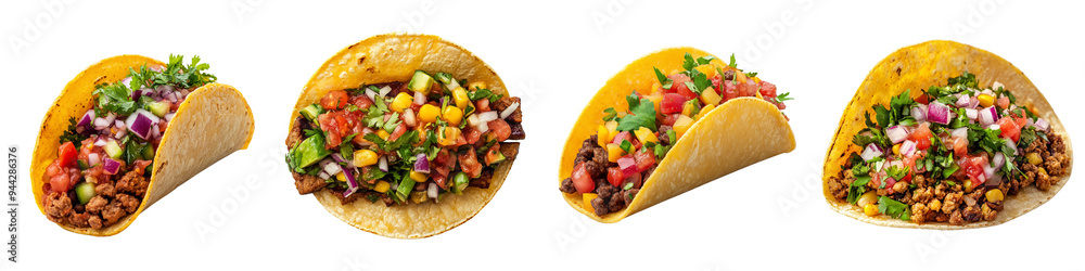 set of a vibrant street food taco with colorful ingredients and a ...