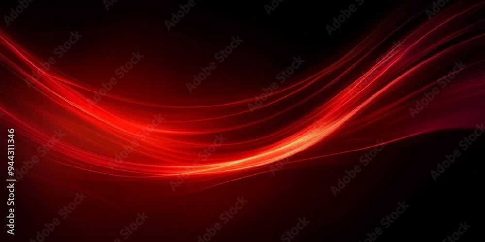 Abstract red light waves curving across a black background, creating a ...