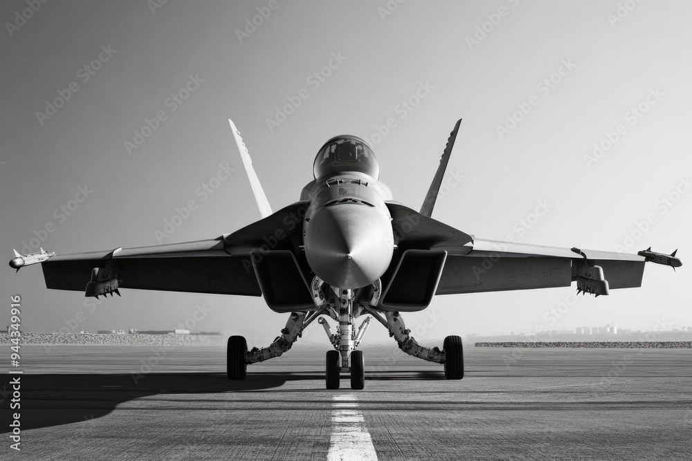 F18 Fighter Jet Taxiing in Black and White. Air Force Aircraft War ...