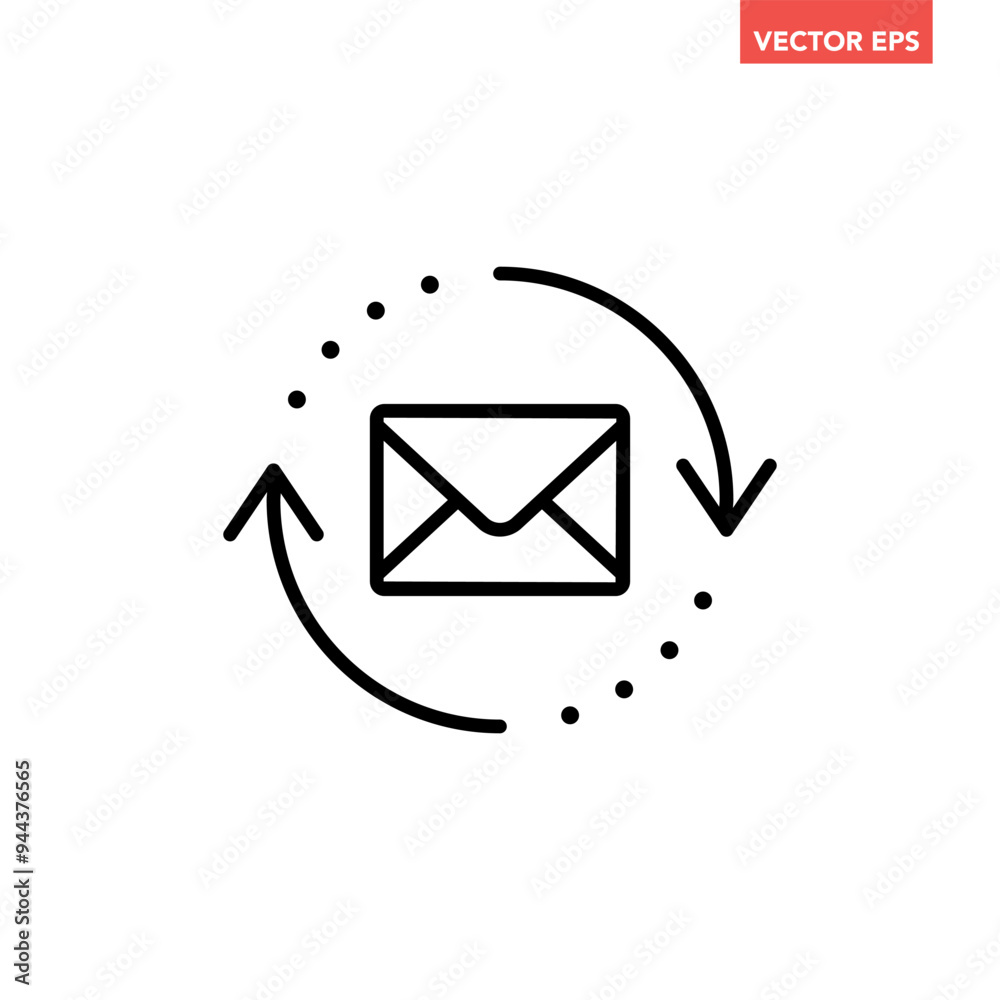 Single black email refresh line icon, simple message with turning ...