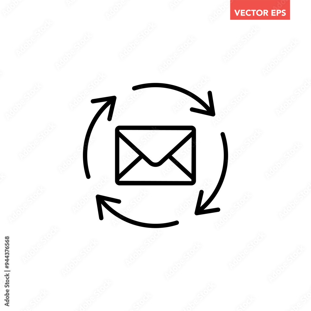 Single black email refresh line icon, simple message with turning ...