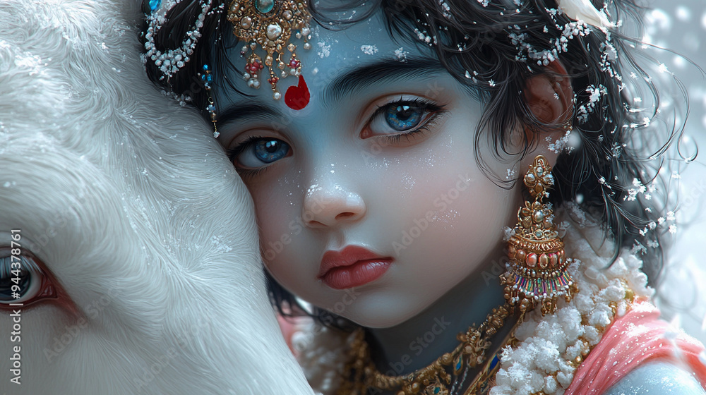 Adorable little baby Krishna Hindu god Indian religious festival ...