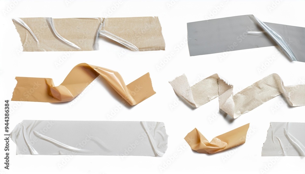 adhesive tape of different shapes and lengths wrinkled torn crooked ...